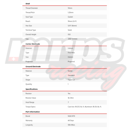 Bougie NGK BKR7EIX-11 (6988) Iridium IX | MRPS Racing, Genève Suisse