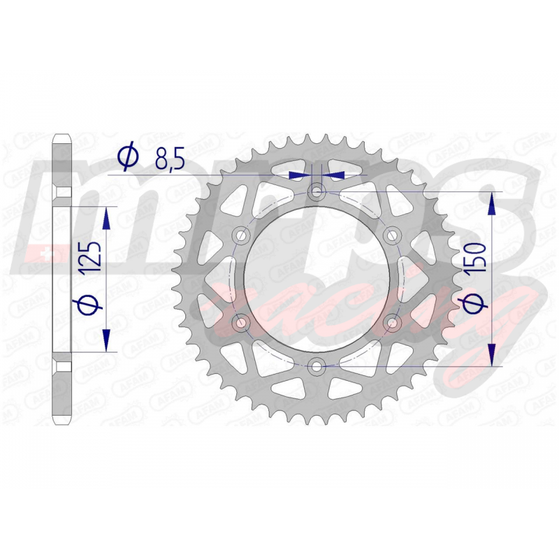 Couronne AFAM aluminium type 72304N pas 520 (52 dents) | MRPS Racing ...